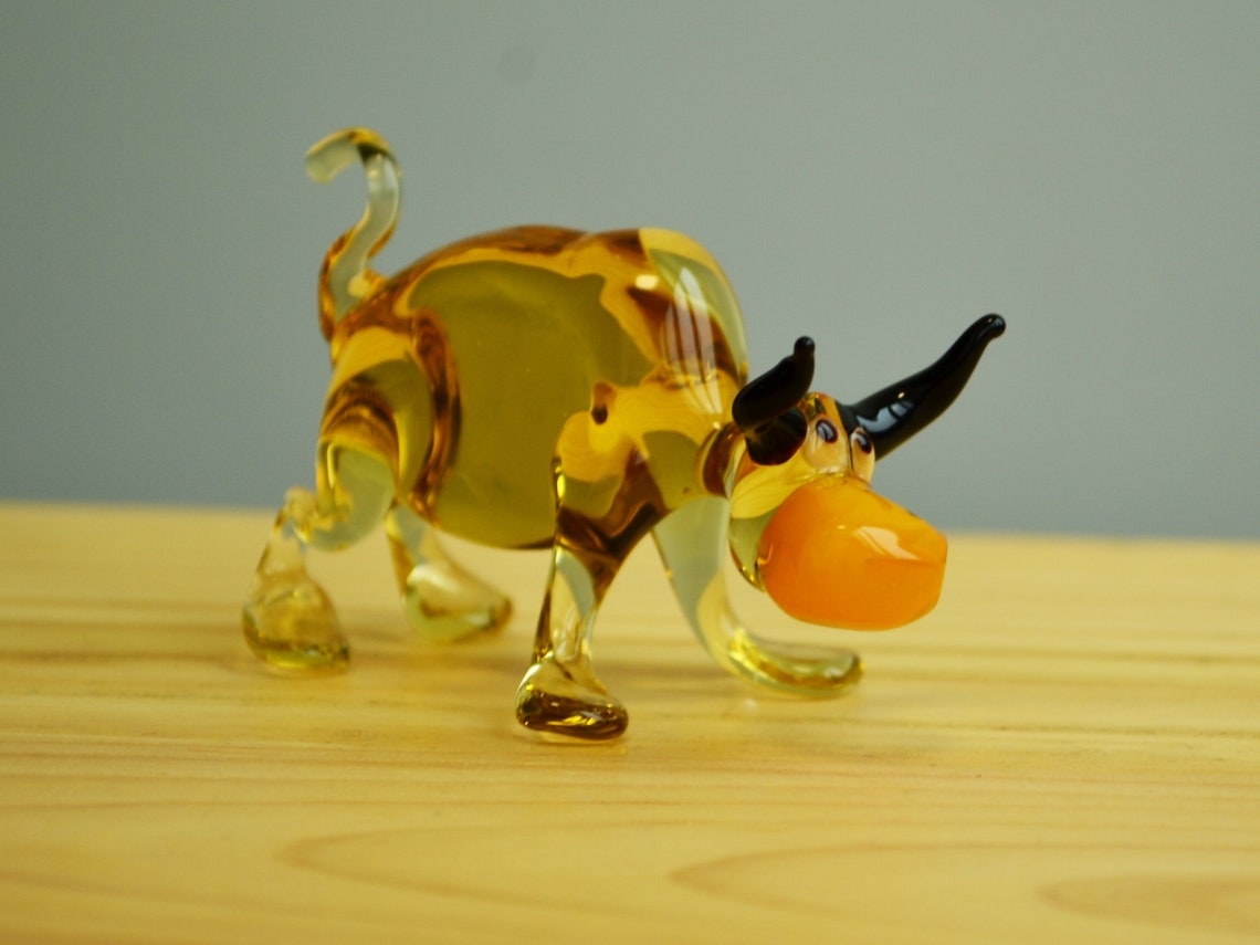 Glass Cow Figurine Statue Big Glass Cow Blown Miniature Yellow - Etsy