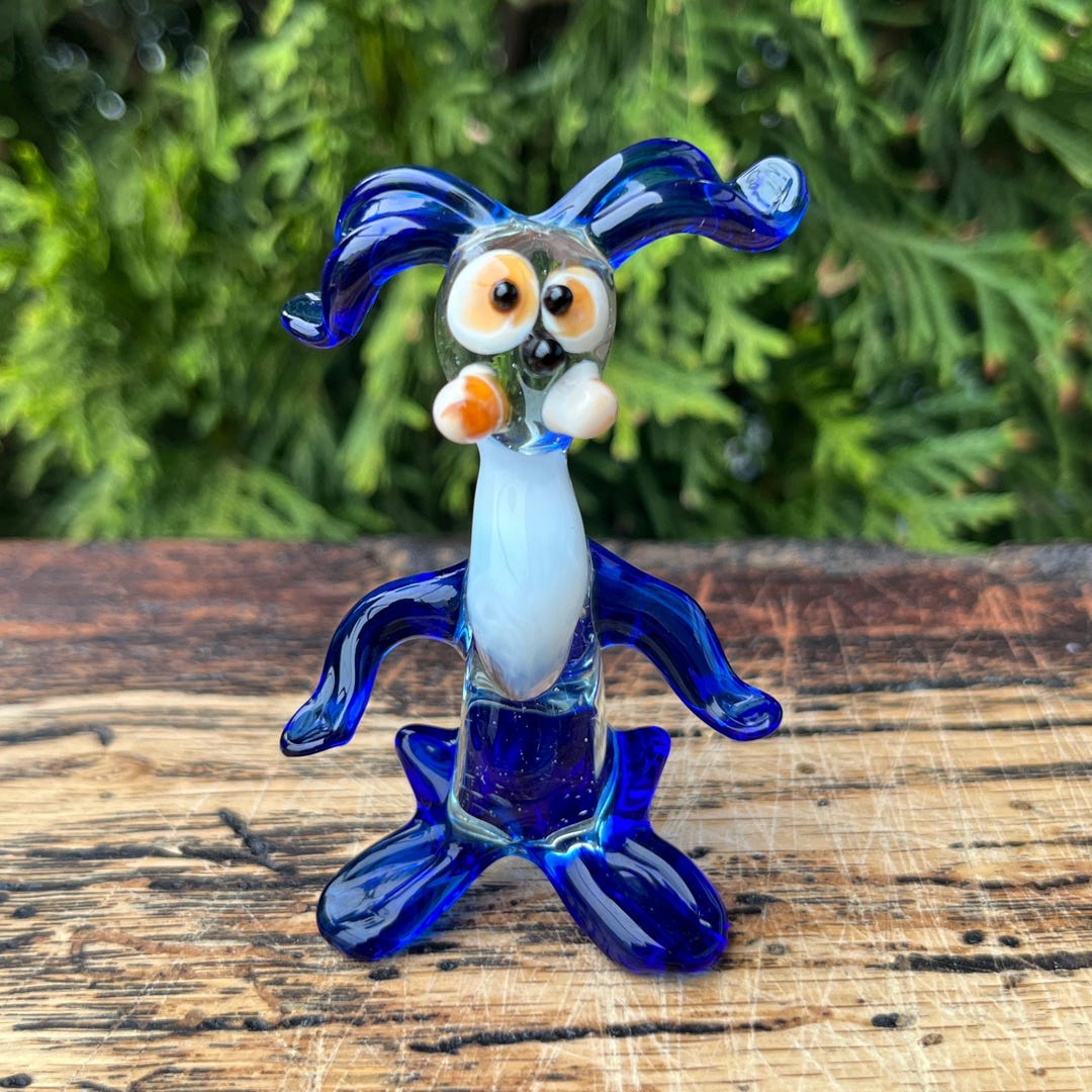Blue Glass Rabbit Figurine – Blown Bunny Sculpture – Murano Style ...