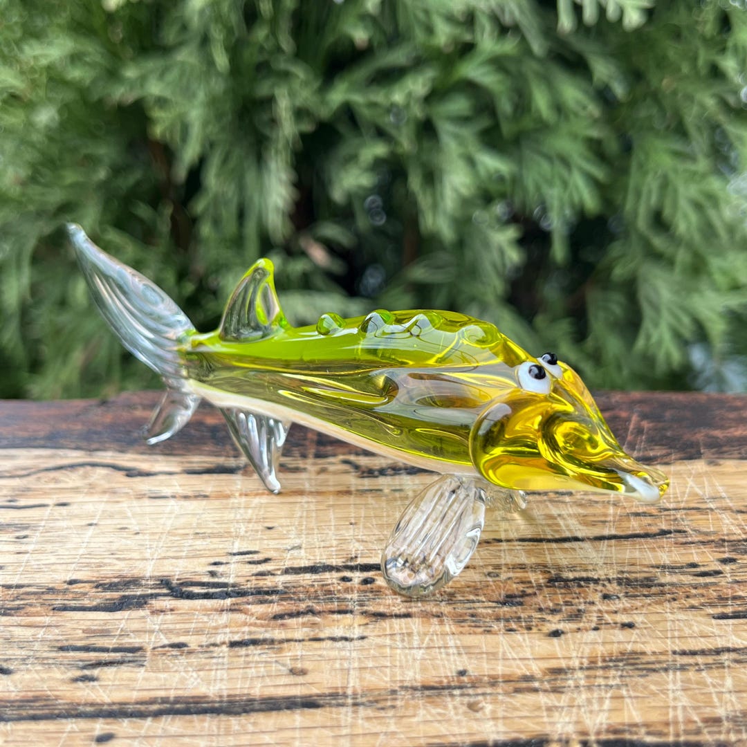 Glass Sturgeon Figurine – Blown Glass Fish Sculpture – Murano Style Sea ...