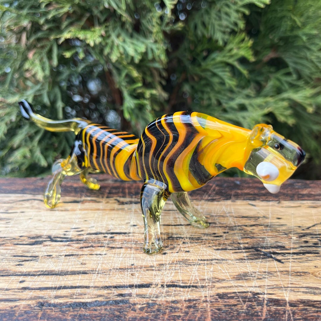 Yellow Striped Glass Tiger Figurine, Hand-blown Art Glass Sculpture - Etsy