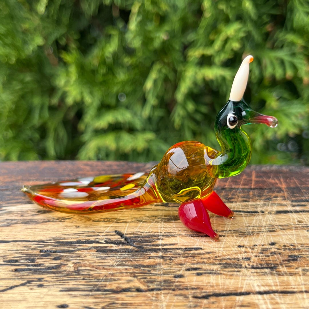 Yellow Glass Peacock Figurine – Hand Blown Murano Style Bird Sculpture ...
