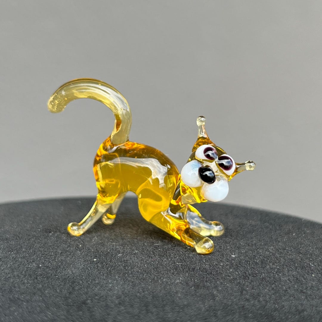 Yellow Glass Cat Figurine – Miniature Blown Glass Kitten – Small Art ...