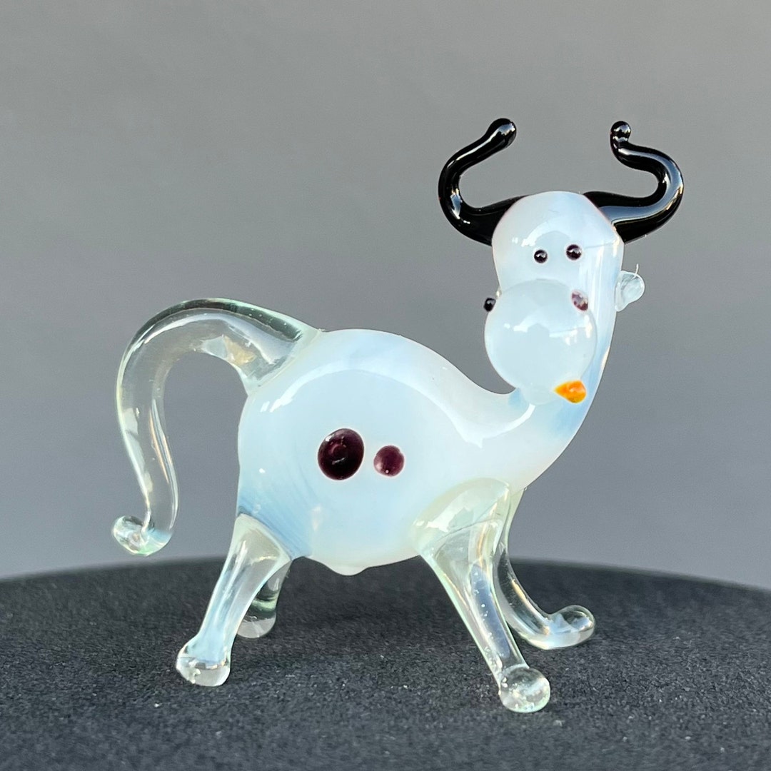 Mini Glass Cow Micro Glass Cow Doll House Cow Tiny Miniature of Cow ...