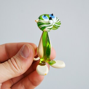 Green Glass Cat Figurine Cat Animals Glass Cat Miniature - Etsy