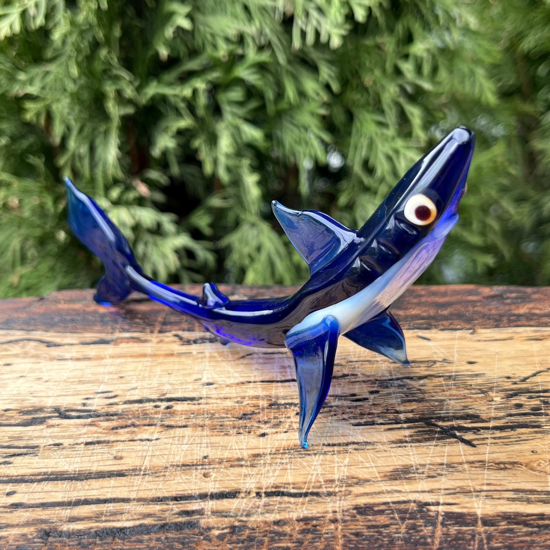 Blue Glass Shark Figurine – Blown Art Glass Sea Animal – Miniature ...