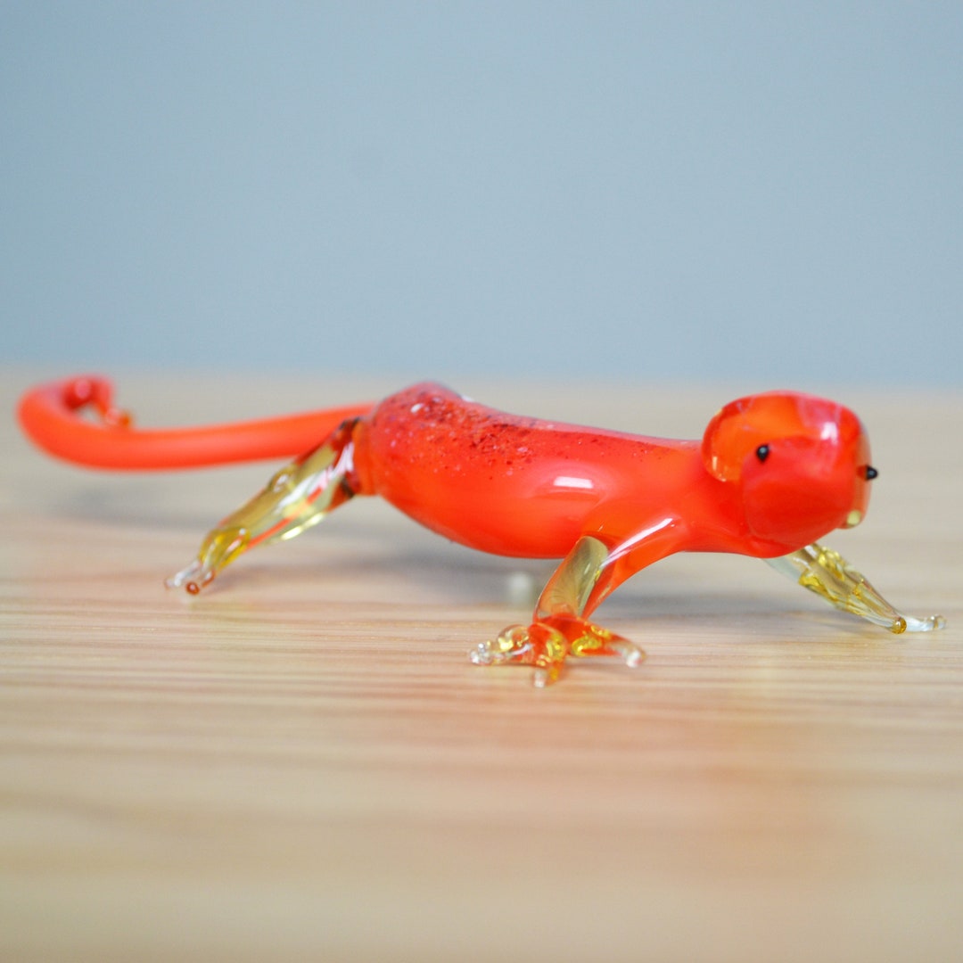 Orange Glass Lizard Figurine Blown Lizard Collectible Small Lizard ...