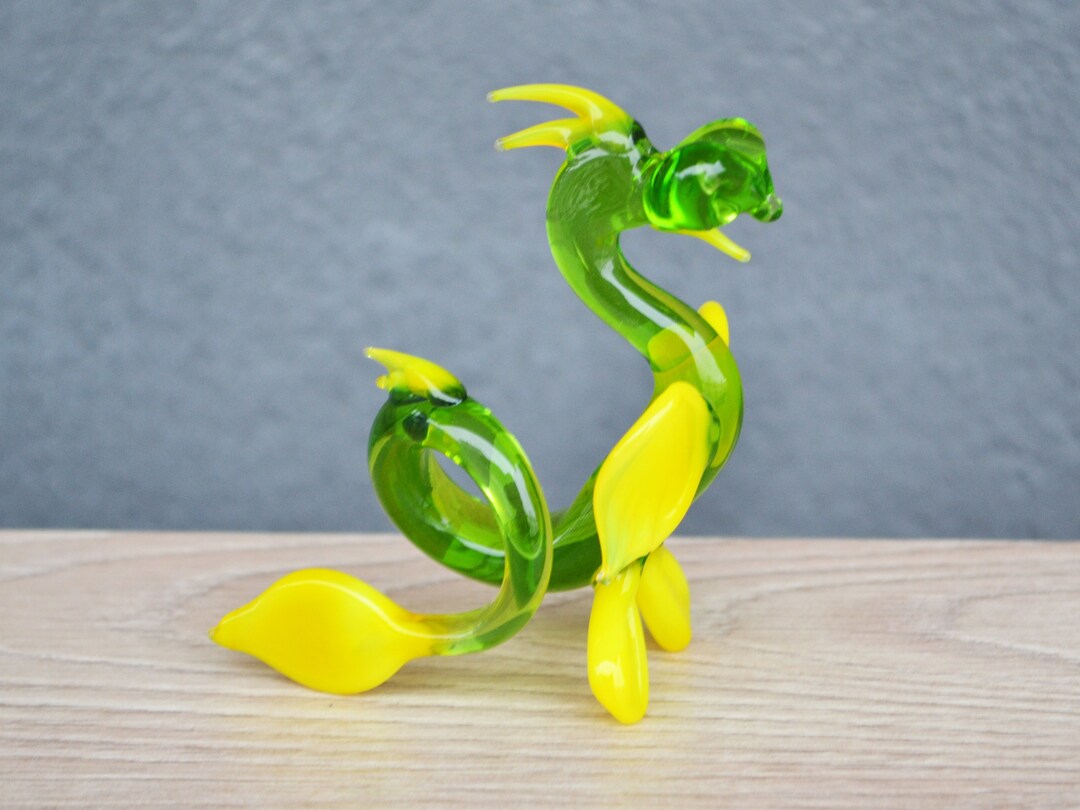 Green Glass Dragon Figurines Small Sculpture Miniature Artisan - Etsy