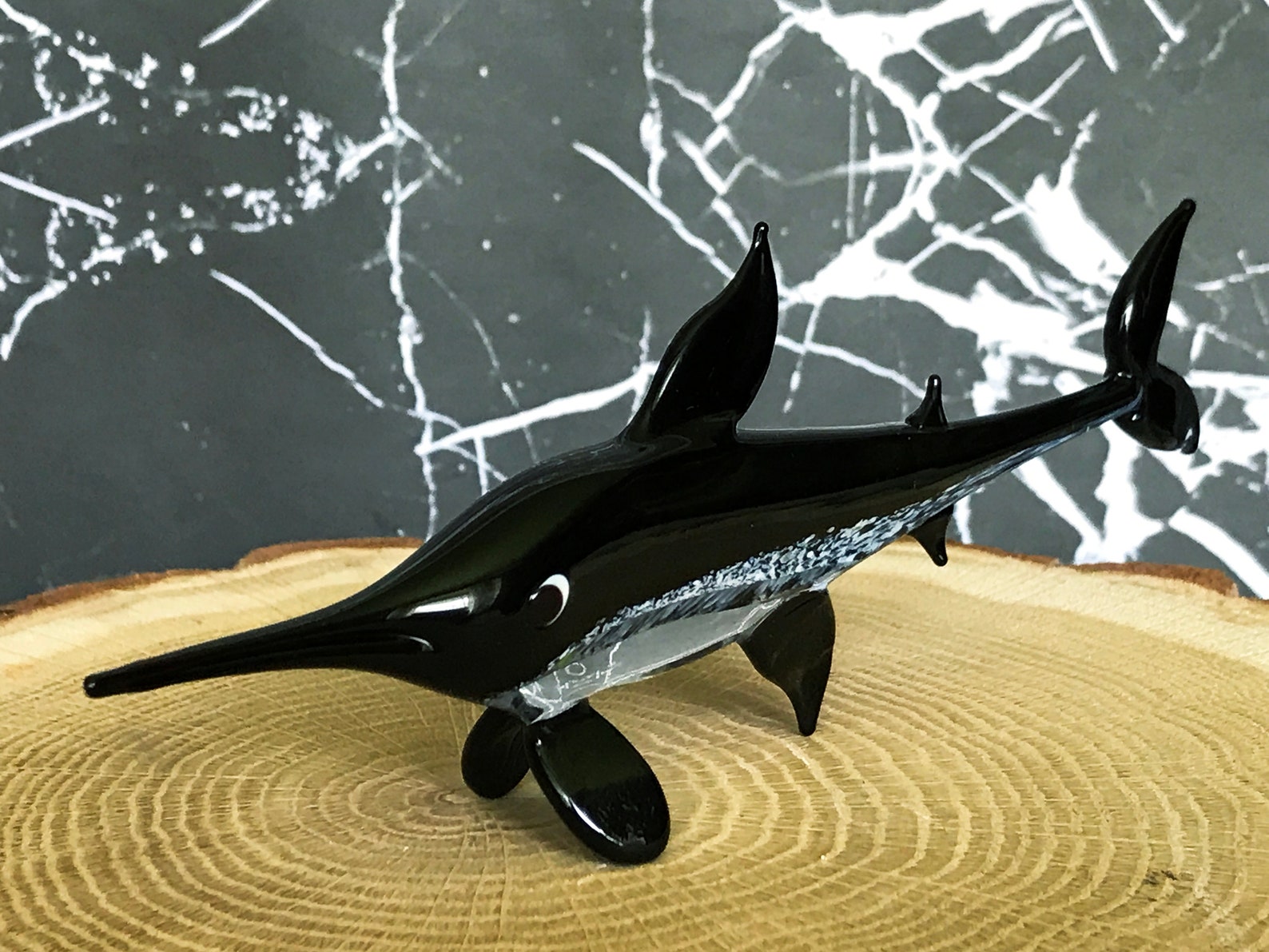 Black Glass Fish Figurine Sea Animals Glass Blowing Swordfish - Etsy