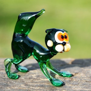 Green Glass Cat Figurine Cat Animals Glass Cat Miniature Art - Etsy