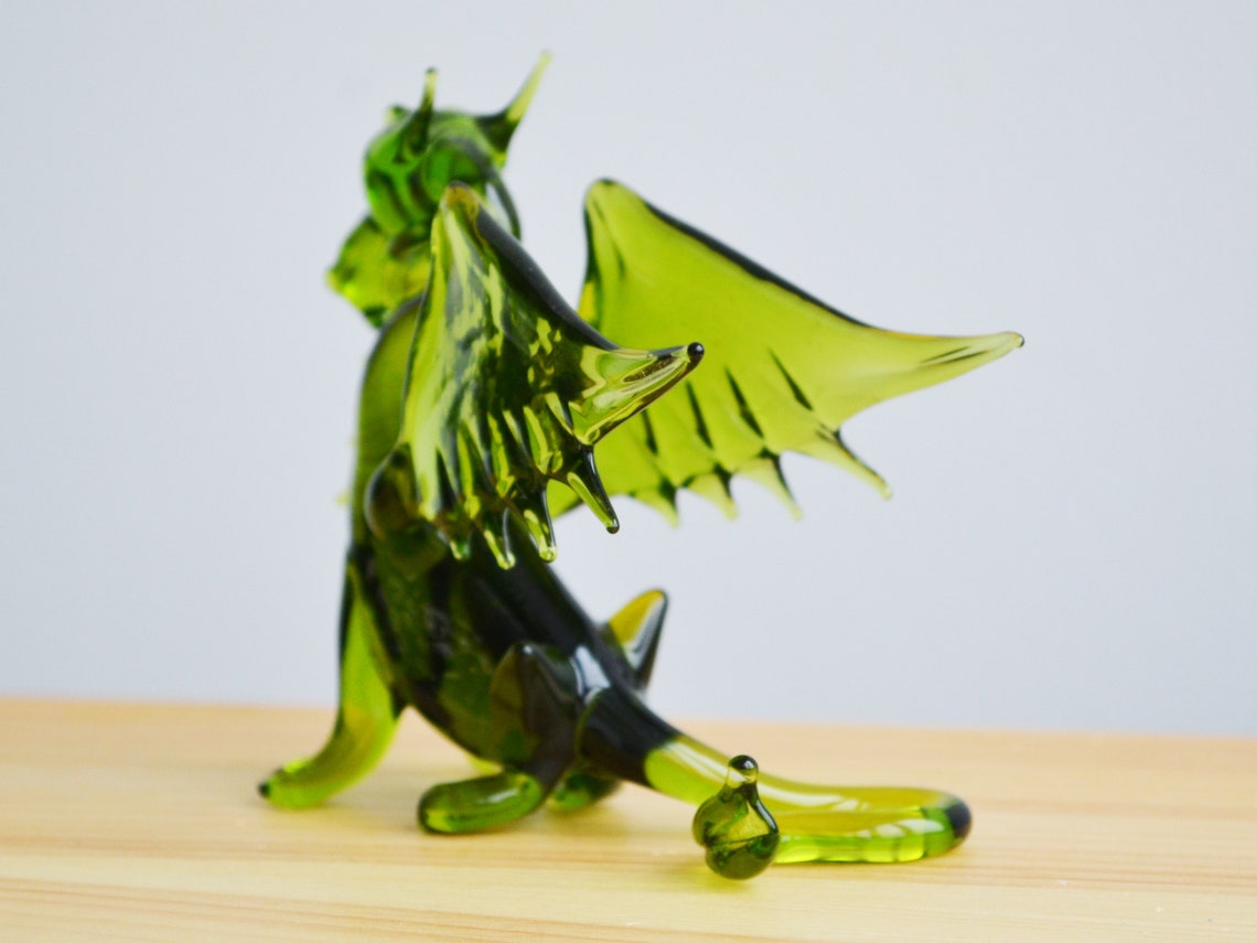 Green Glass Dragon Figurine Animals Glass Dragon Miniature Art - Etsy