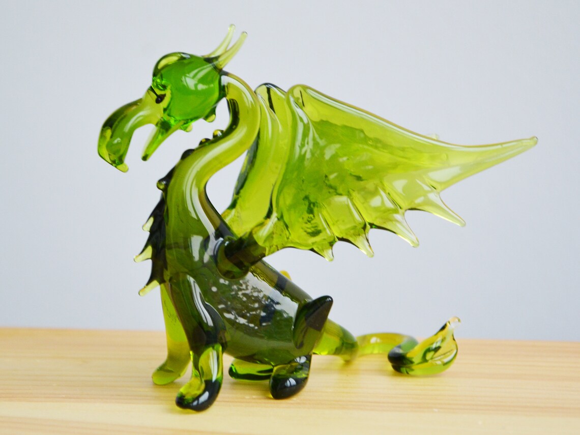 Green Glass Dragon Figurine Animals Glass Dragon Miniature Art - Etsy