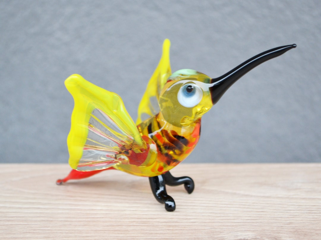 Yellow Hummingbird Christmas Tree Ornaments, Glass Lucky Bird ...