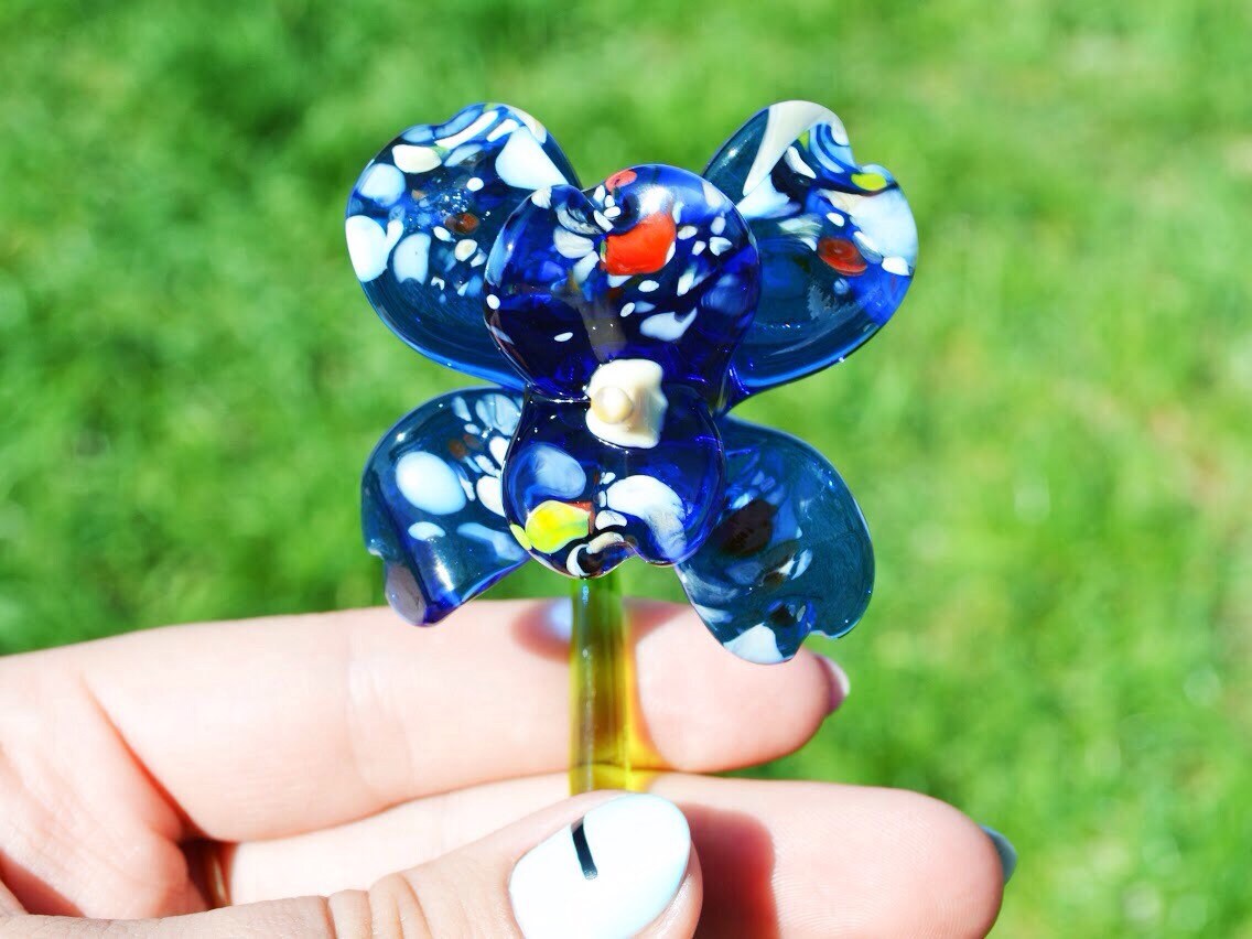 Blue Glass Flower Figurine Glass Flower Sculpture Art Glass - Etsy