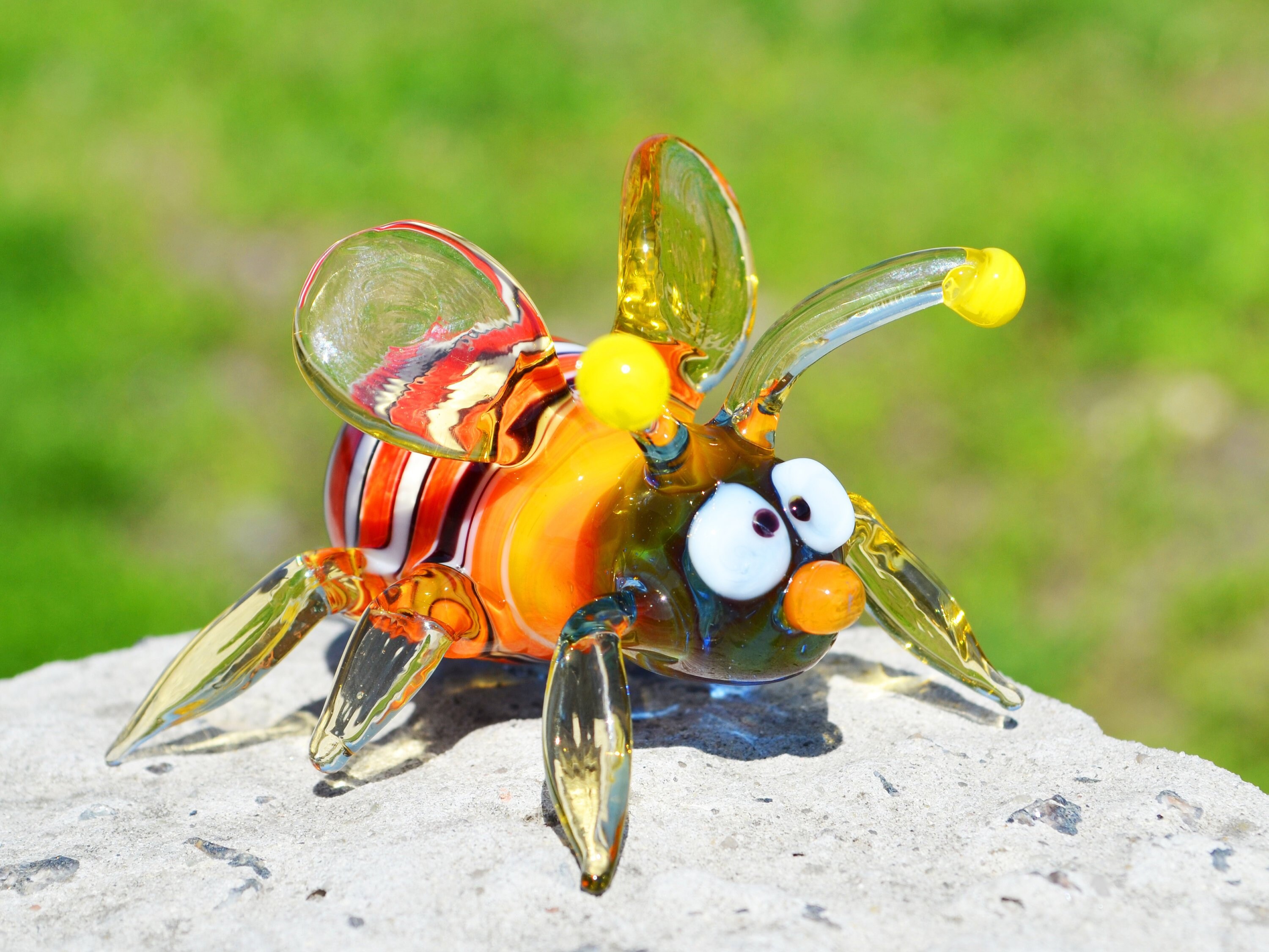 Glass Bee Figurines Collectible Bee Sculpture Yellow Glass Bee | Etsy