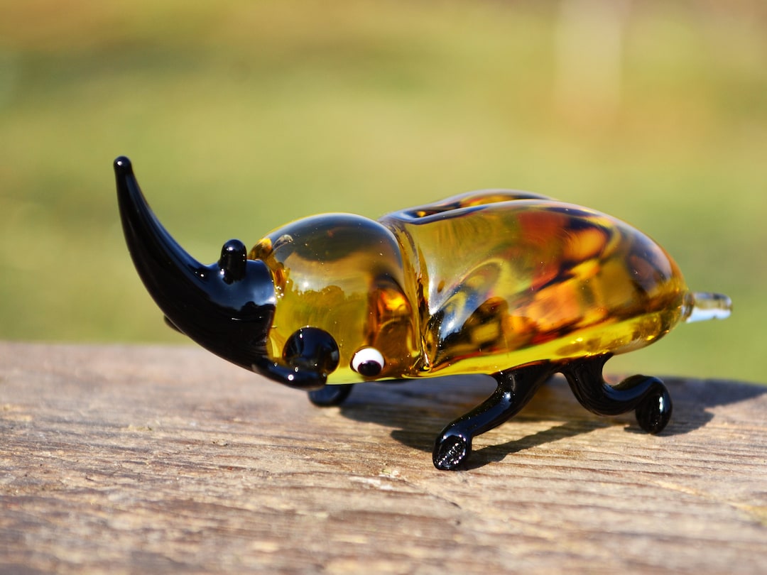 Yellow Glass Bug Figurine Animals Glass Bug Miniature Artglass Blown ...