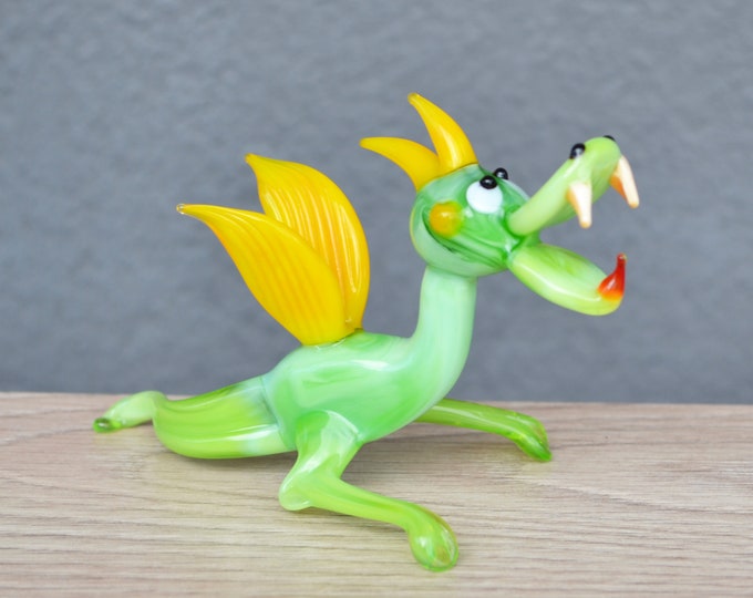 Green Glass Dragon Figurines Small Sculpture Miniature Artisan - Etsy