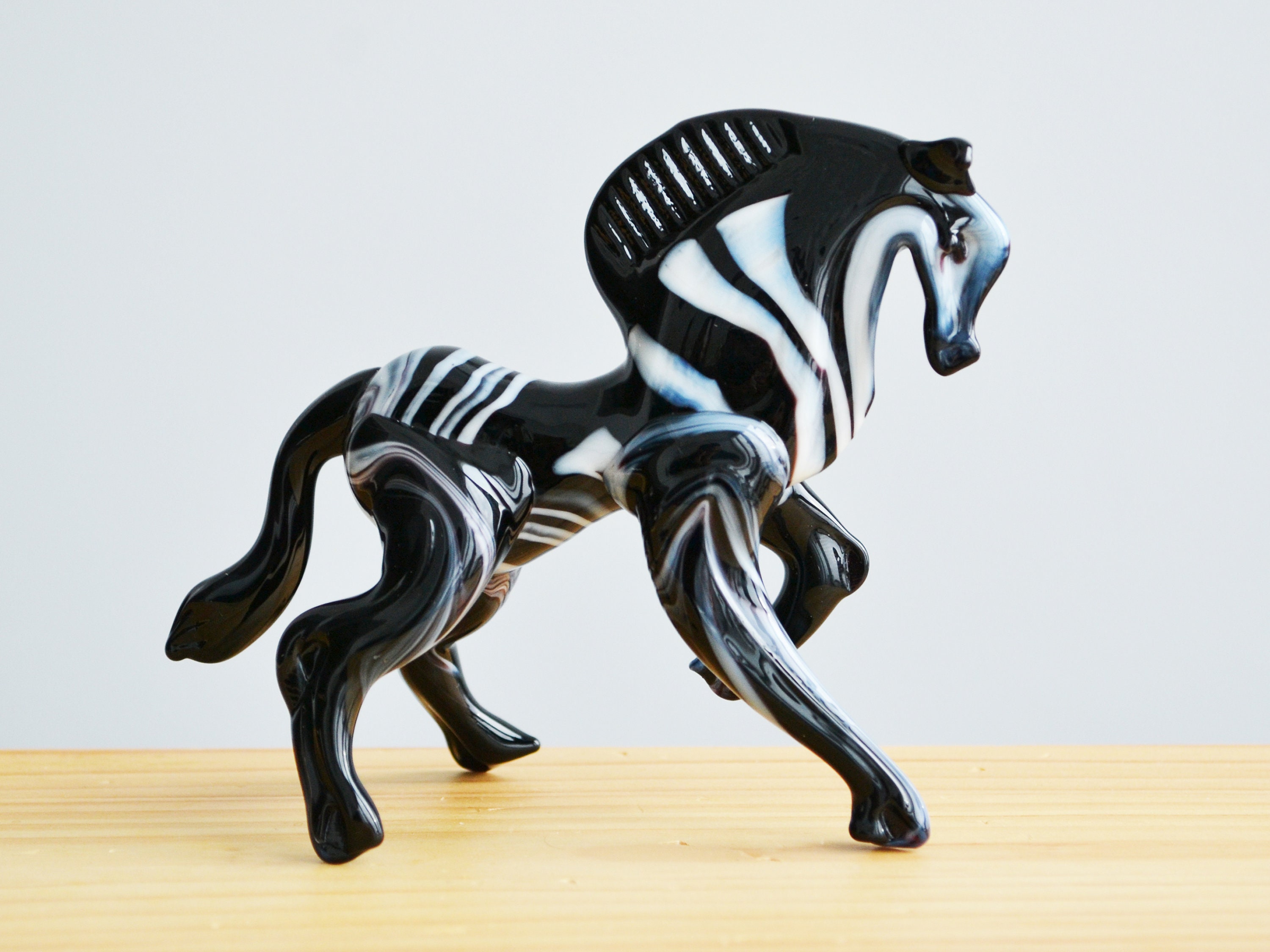 Art Glass Zebra Sculpture Black Glass Zebra Figurine Blown - Etsy