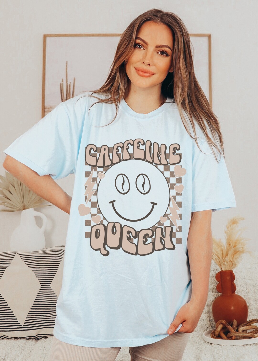 Caffeine Queen Retro Smiley Face Comfort Colors T-shirt - Etsy