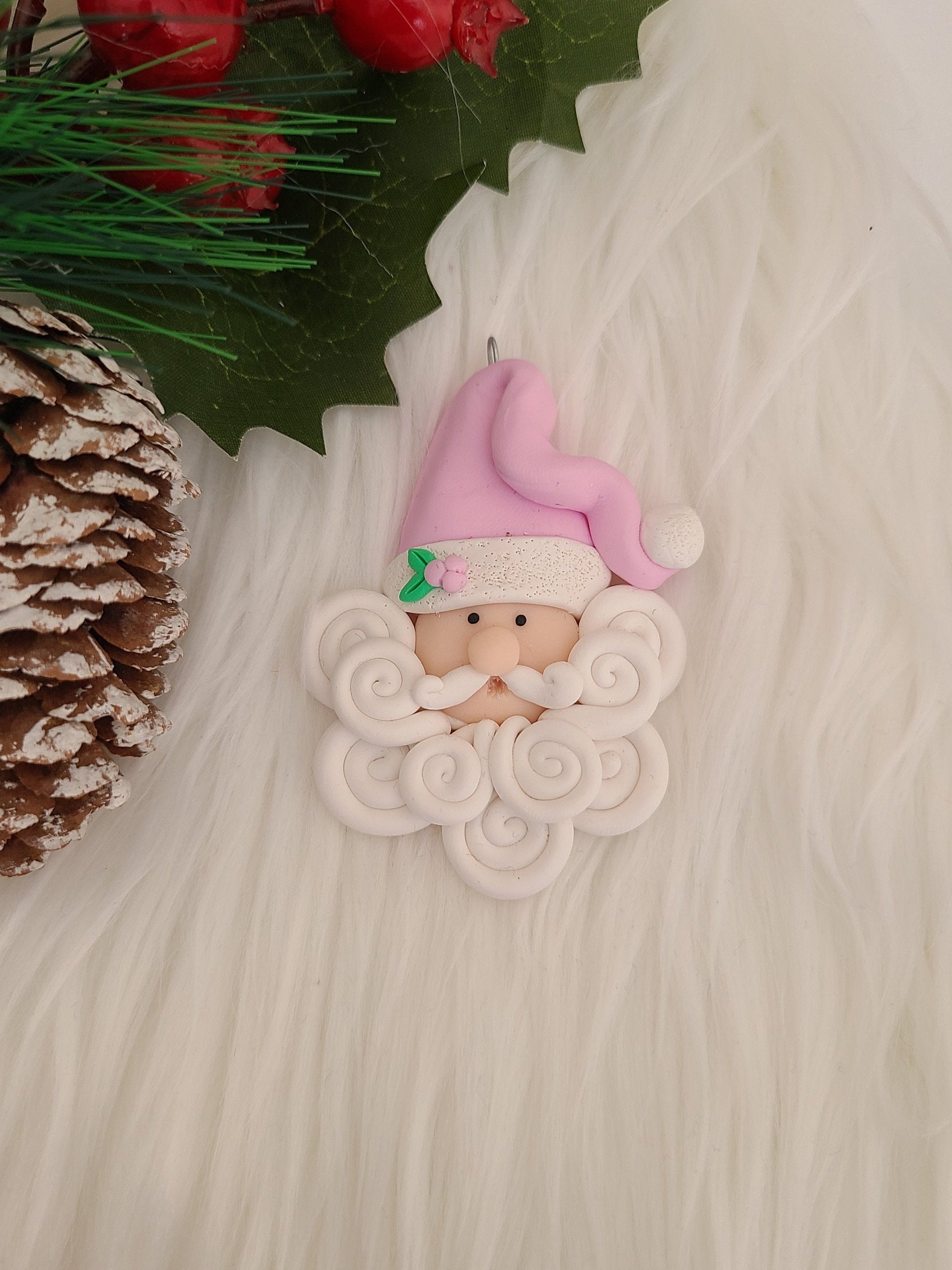 Handcrafted Polymer Clay Pink Santa Christmas Ornament Santa Gift - Etsy
