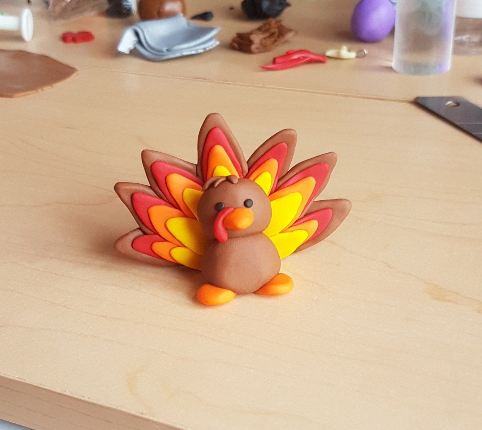 Handcrafted Turkey Figurine Thanksgiving Decor Polymer Clay Fall Decor ...