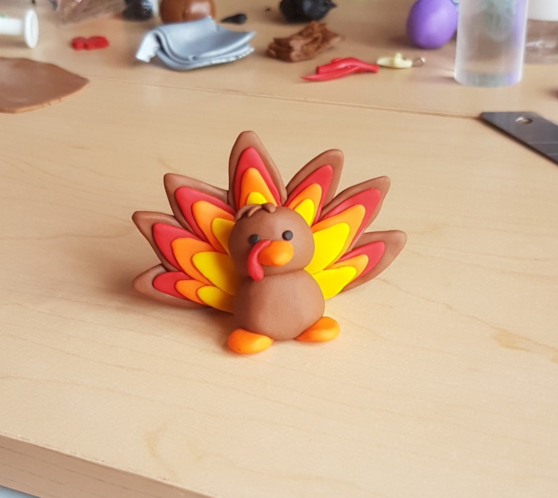 Handcrafted Turkey Figurine Thanksgiving Decor Polymer Clay Fall Decor ...