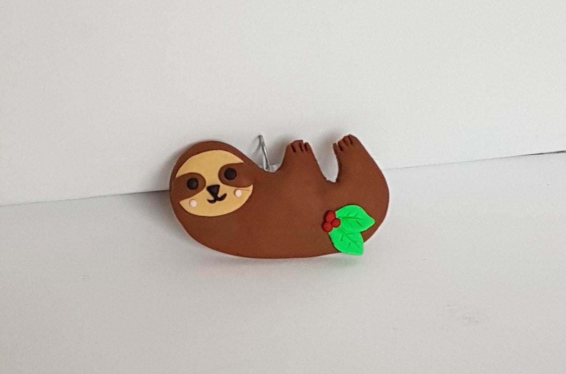 Handcrafted Polymer Clay Sloth Christmas Ornament Christmas Sloth Gift ...