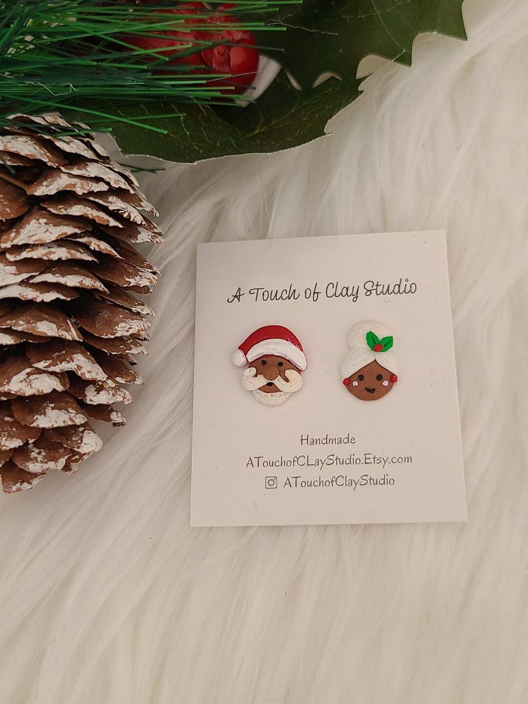 Handcrafted Polymer Clay Black Santa and Mrs. Claus Stud - Etsy