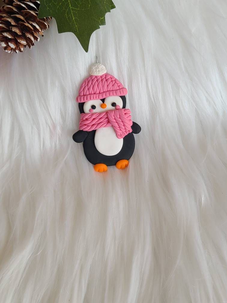 Handcrafted Polymer Clay Pink Penguin Christmas Ornament Penguin Gift ...