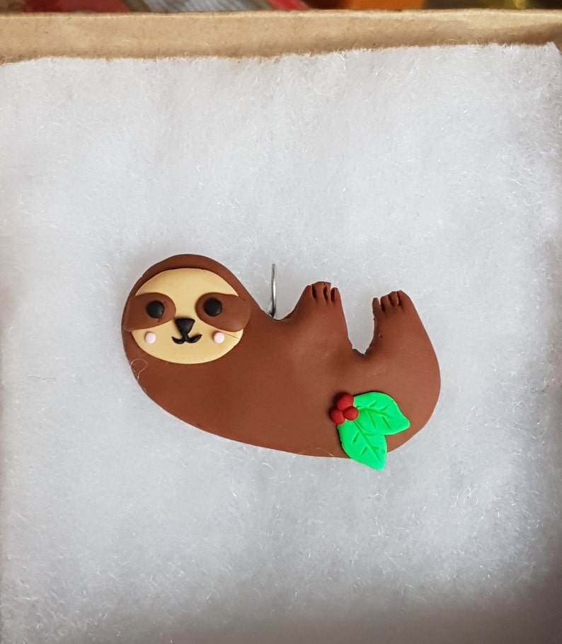 Handcrafted Polymer Clay Sloth Christmas Ornament Christmas Sloth Gift ...