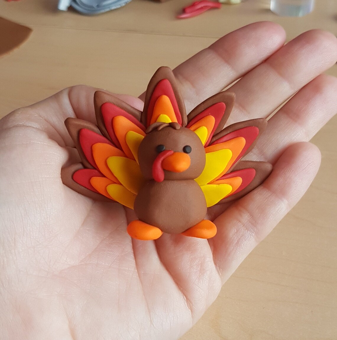 Handcrafted Turkey Figurine Thanksgiving Decor Polymer Clay Fall Decor ...