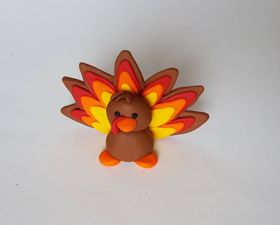Handcrafted Turkey Figurine Thanksgiving Decor Polymer Clay Fall Decor ...