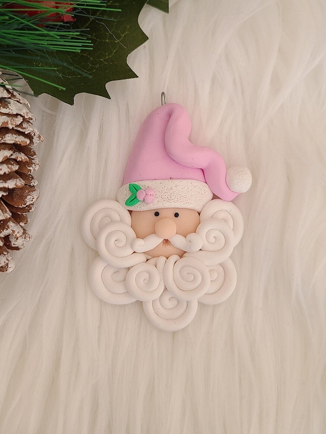 Handcrafted Polymer Clay Pink Santa Christmas Ornament Santa Gift - Etsy
