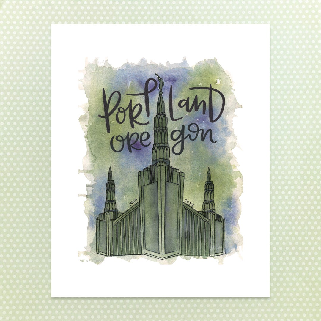 PORTLAND OREGON Temple Watercolor Art Print, Unique Wedding Engagement ...
