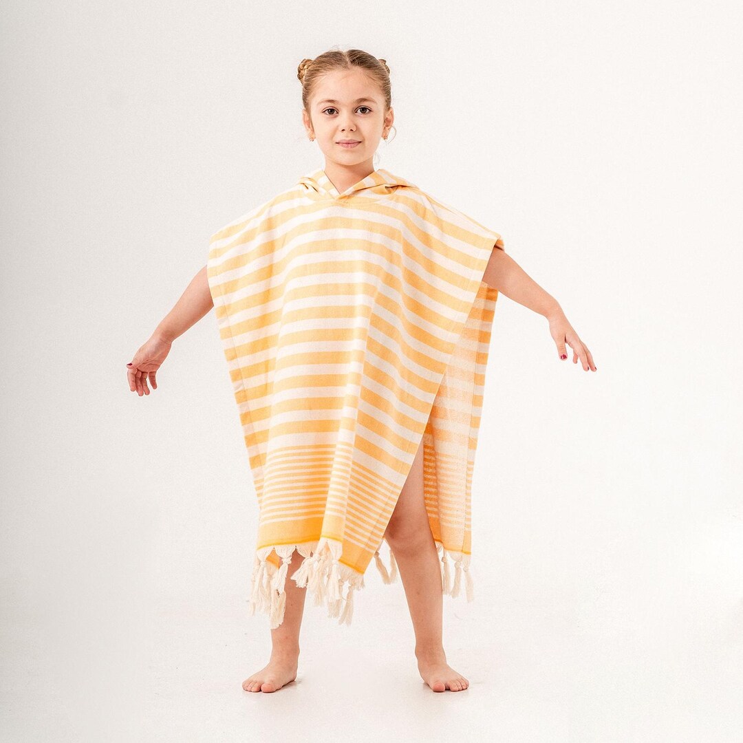 Andalusia Mustard Kids Turkish Towel Children Hooded Poncho Peshtemal ...