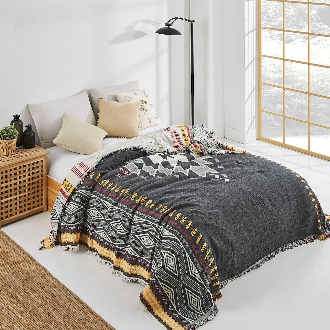 Aztec Bedspread Seaside Living Soft Blanket Cover Lightweight Muslin ...
