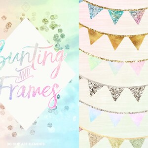 Banner Bunting Clipart - Rainbow Party Flag Glitter Clip Art - Confetti ...