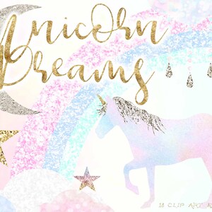 Pastel Rainbow Unicorn Clipart - Glitter Birthday Party Clip Art - Star ...