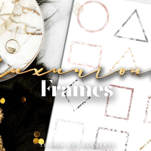 Geometric Frame Clipart Rose Gold Silver Frames Clip Art - Etsy