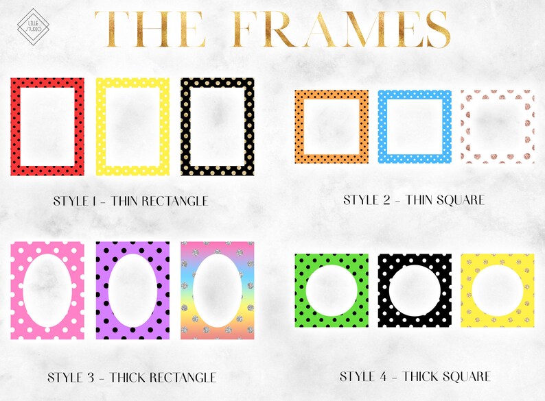 Polka Dot Digital Frame Clipart Bundle Colorful Frames Clip - Etsy