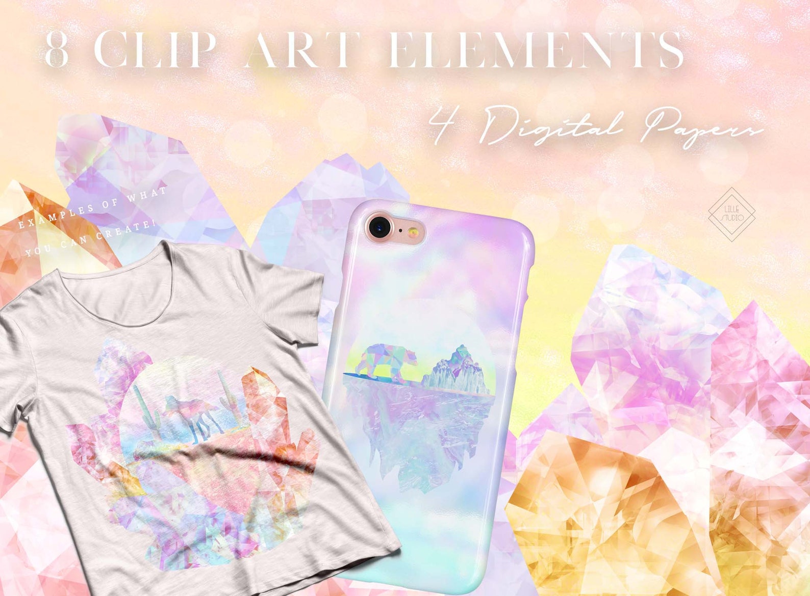 Geometric Animal Crystal Clipart Rainbow Crystals Clip Art | Etsy