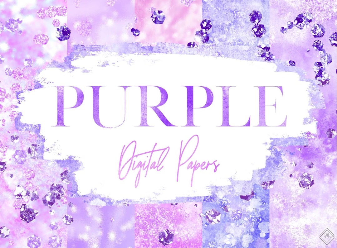 Purple Digital Paper: Lavender & Violet Watercolor Glitter Background ...