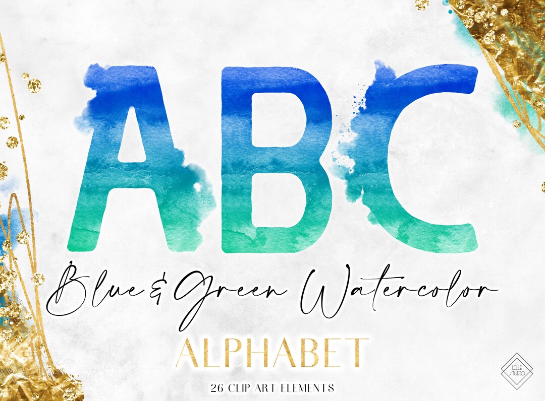 Blue Green Watercolor Digital Alphabet - Water Color Letter PNG Clipart ...