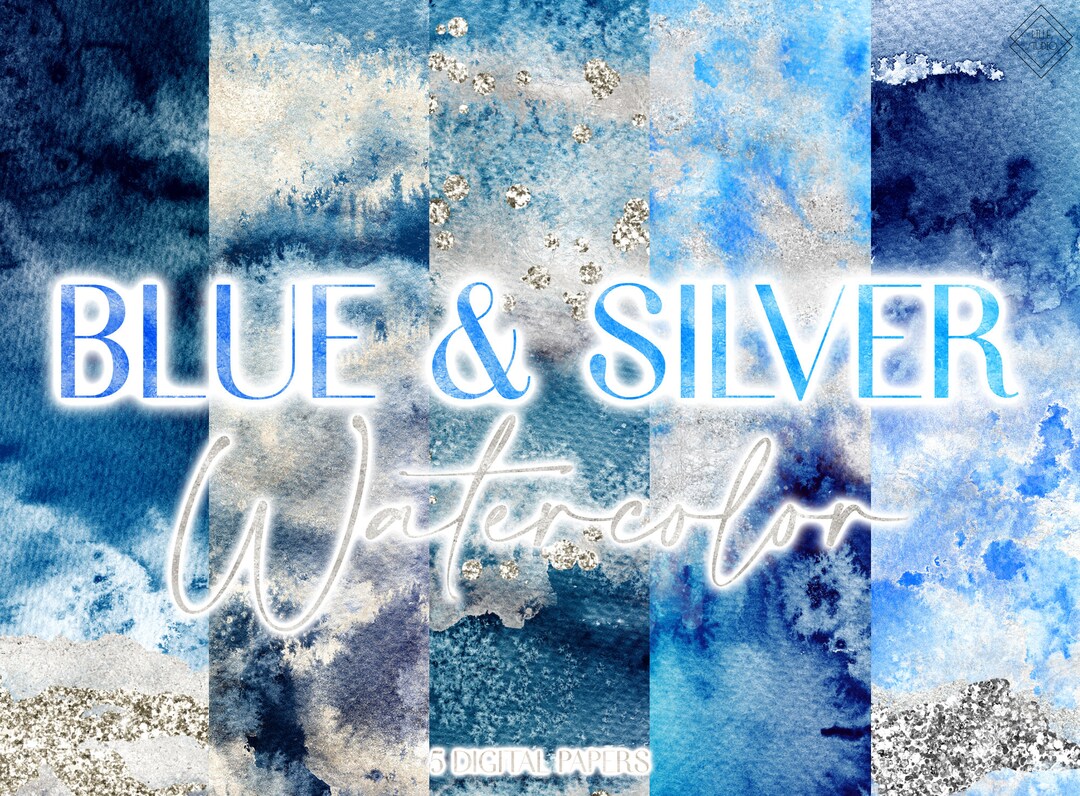 Blue Silver Watercolor Digital Paper: Abstract Modern Navy Texture ...