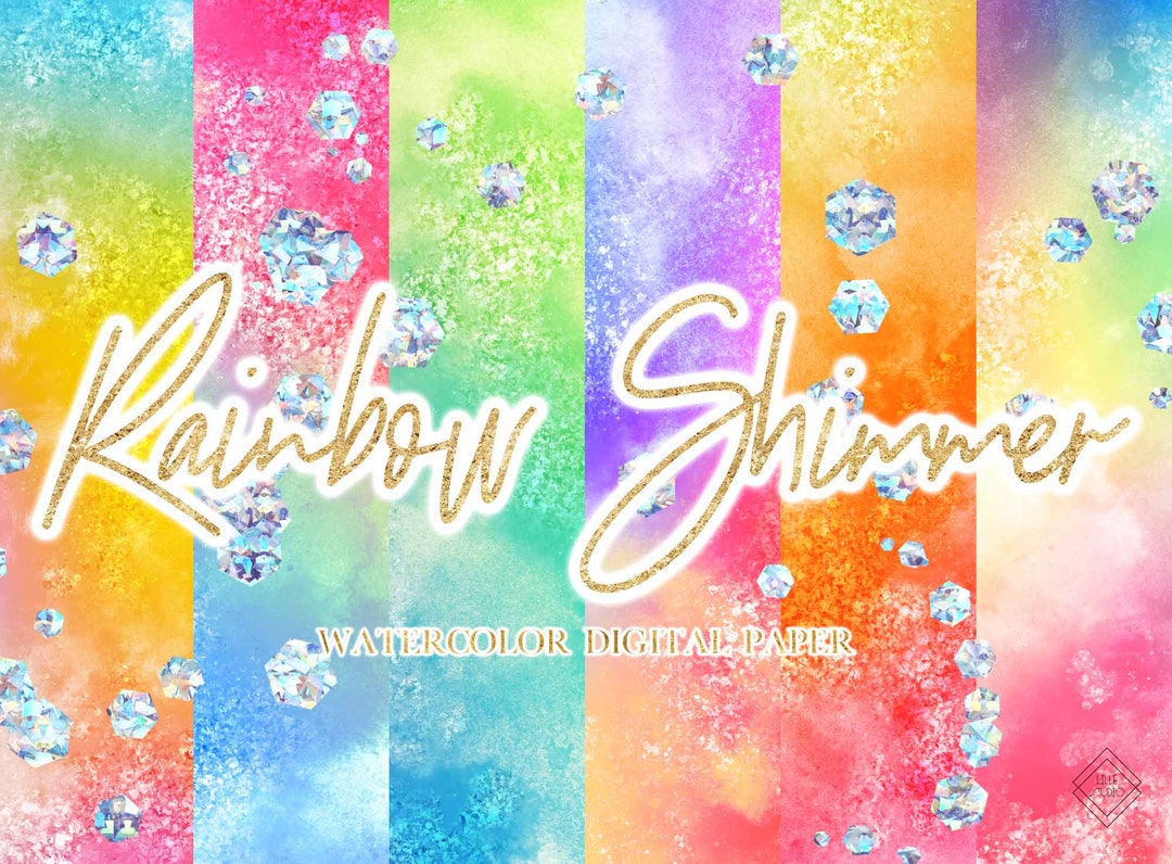 Gradient Rainbow Glitter Watercolor Digital Paper - Water Color ...