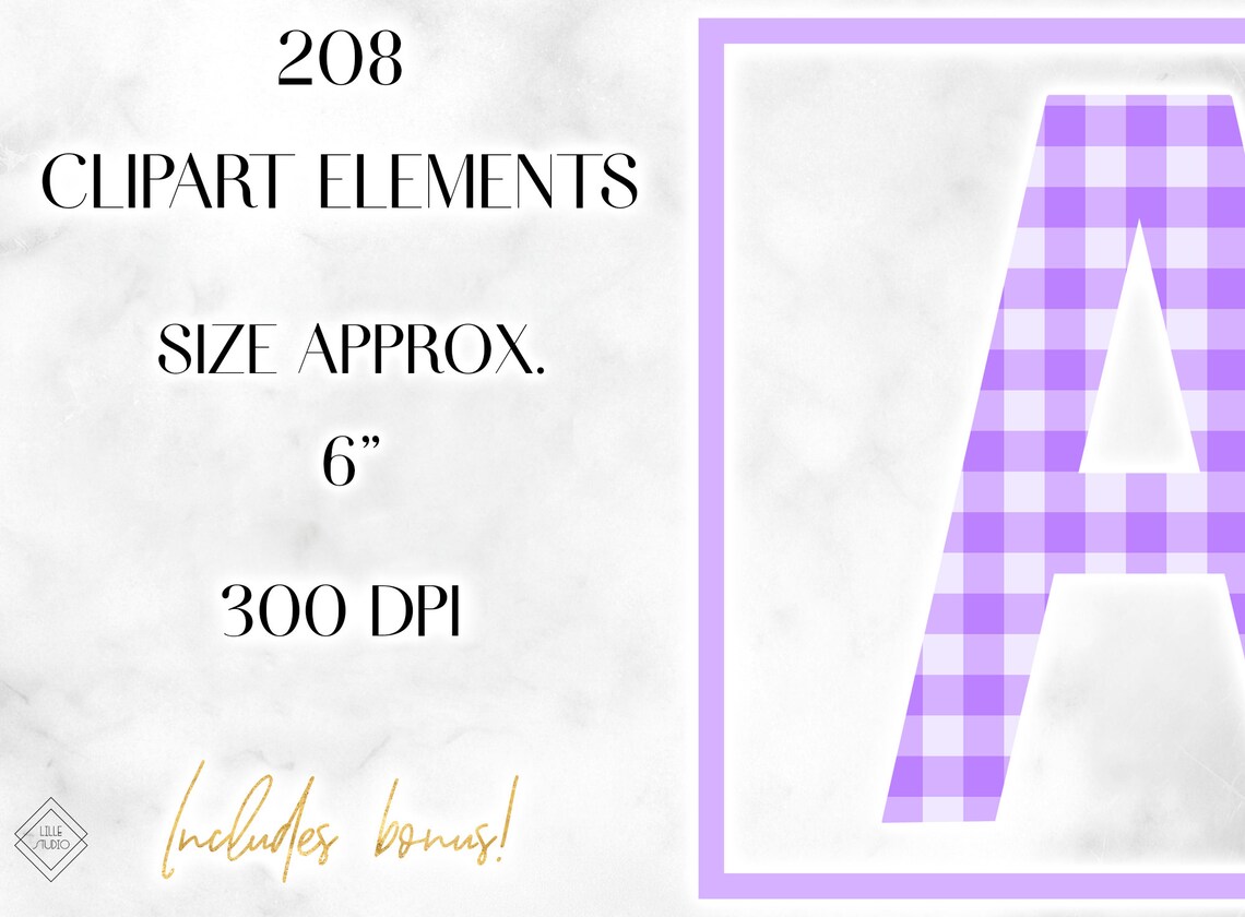 Gingham Alphabet Clipart – PNG Monogram Letter Printable Graphics ...