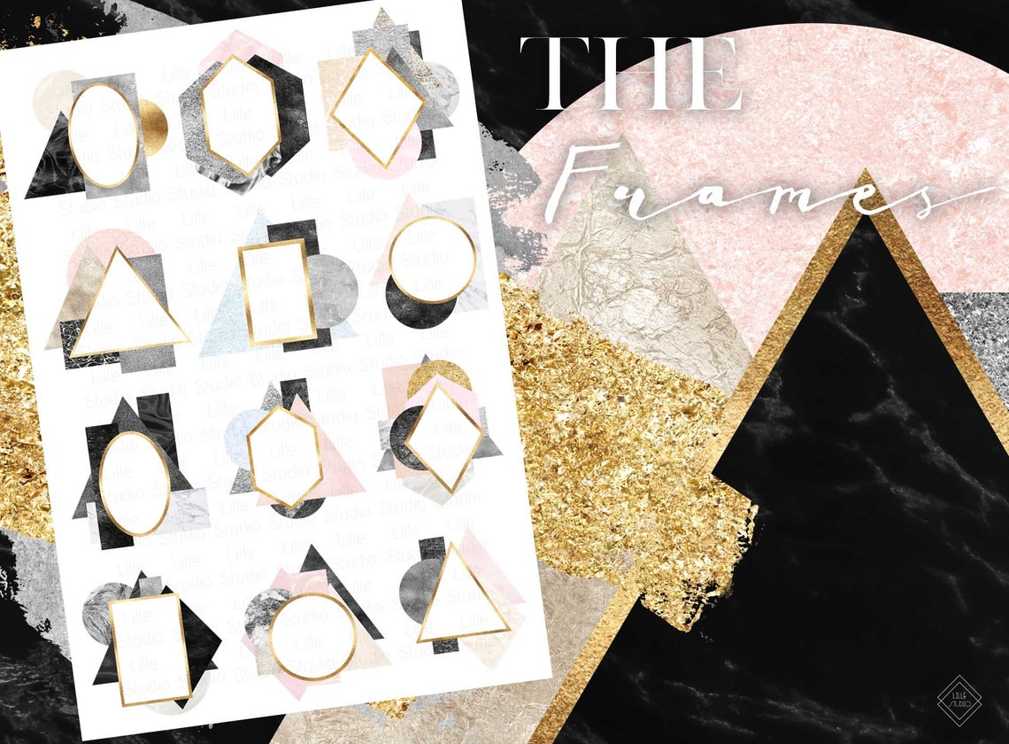 Modern Geometric Frame Clipart Marble Gold Digital Frame - Etsy