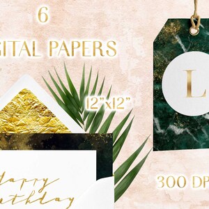 Emerald Green Gold Digital Paper - Watercolor Marble Background ...