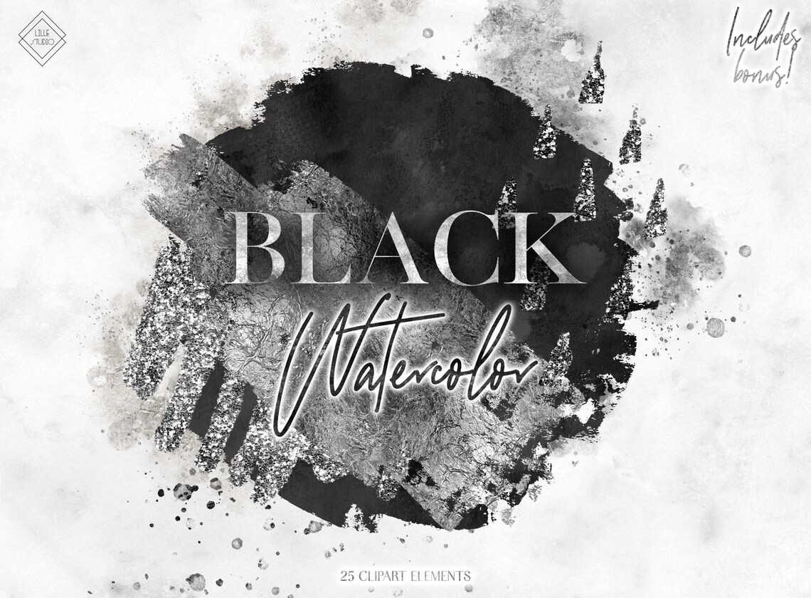 Black Watercolor Clipart Brush Strokes PNG Brush Stroke - Etsy
