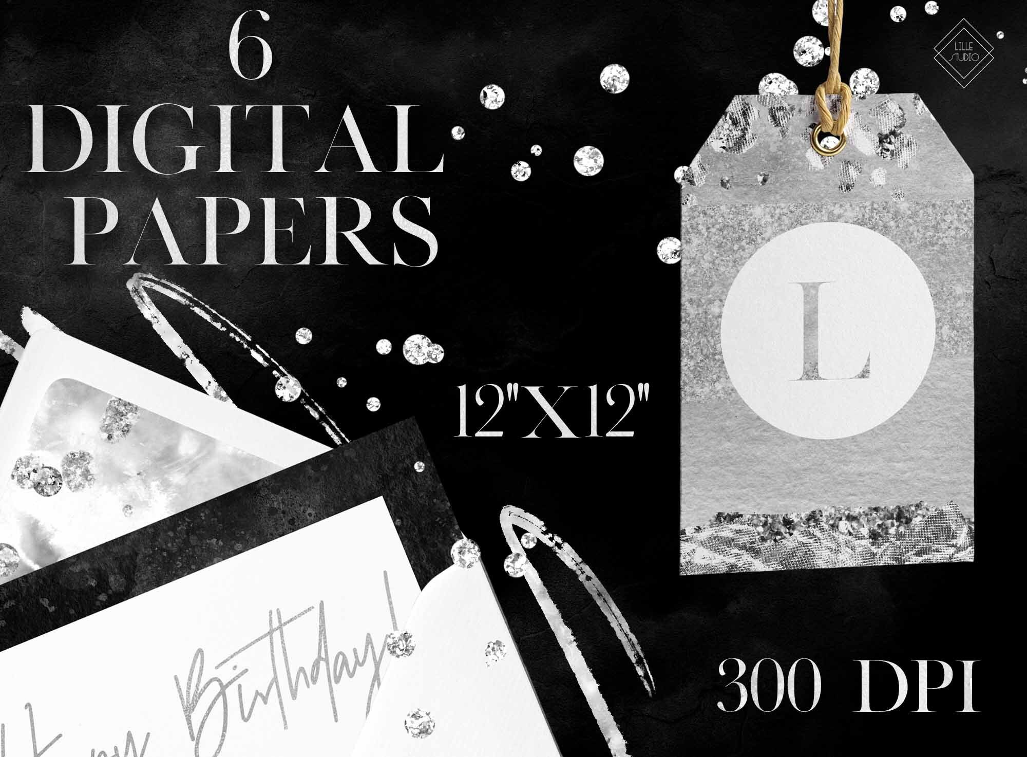 Glam Black Silver Digital Paper Grey Gray Watercolor Papers - Etsy