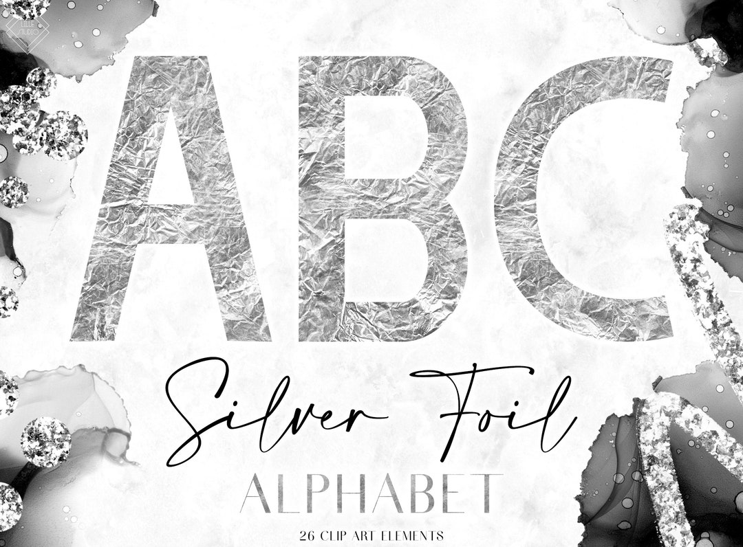 Silver Foil Alphabet Clipart: Metallic Monogram PNG Letters (digital ...